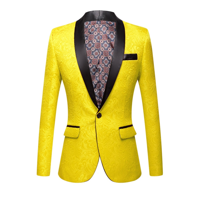 CGSUITS Men's Fashion Luxury Style Jacquard Yellow & Black Tuxedo Blaz ...